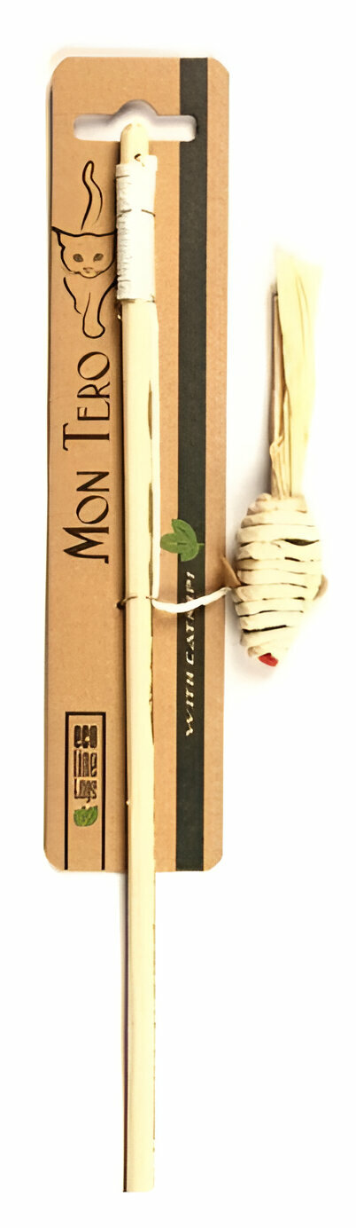 МОН теро ЭКО 42 см D 5 см игрушка для кошек дразнилка-удочка мышь с кошачьей мятой бежевая