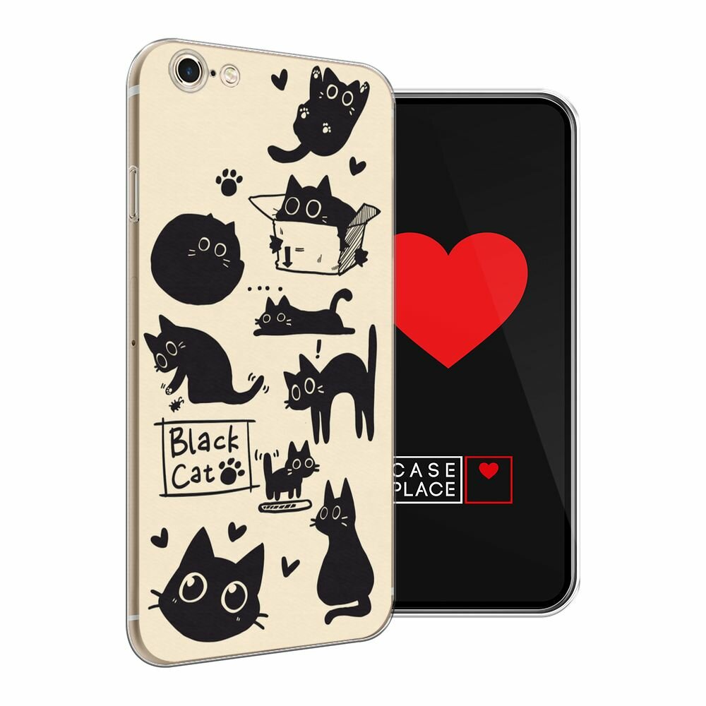 Чехол на Apple iPhone 6 Plus/6S Plus / Айфон 6 Плюс/Айфон 6С Плюс с принтом "Чёрный котик рисунки" — фото 1