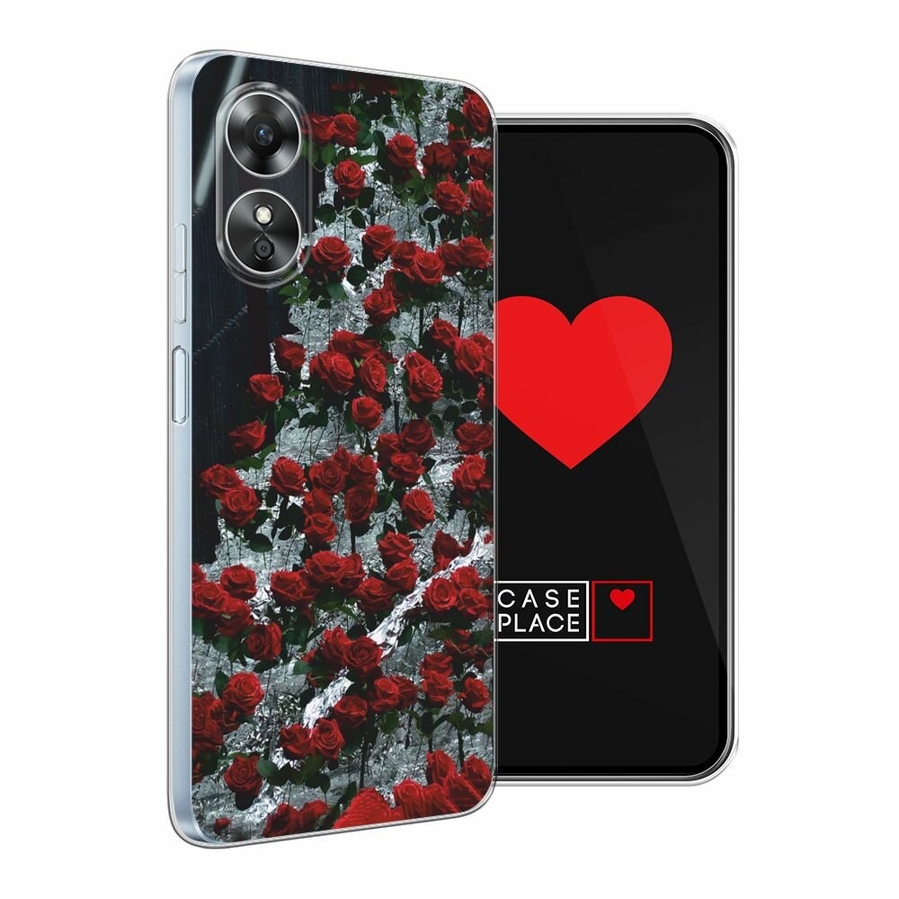 Силиконовый чехол на Oppo A17 / Оппо A17 с принтом Цветущие алые розы — фото 1