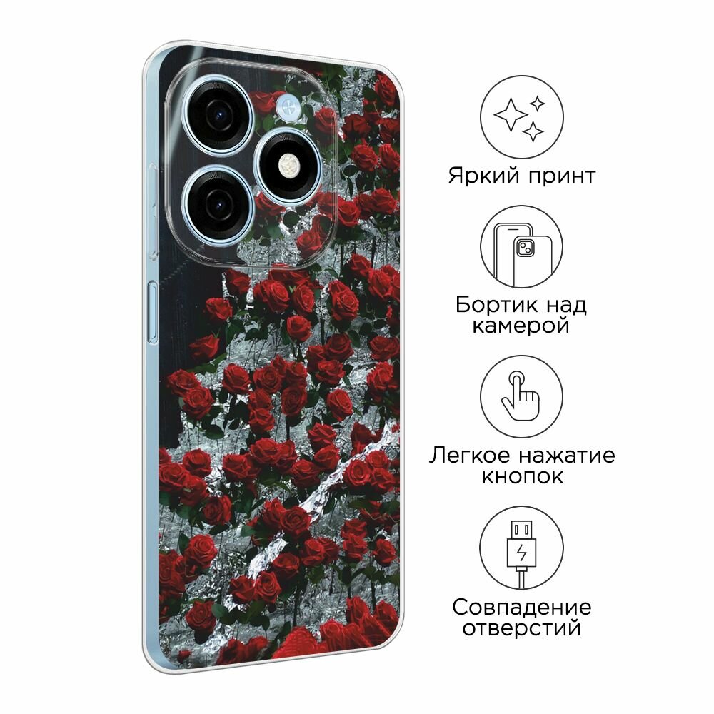 Чехол на Tecno Spark 20 / Текно Спарк 20 с принтом Цветущие алые розы — фото 1