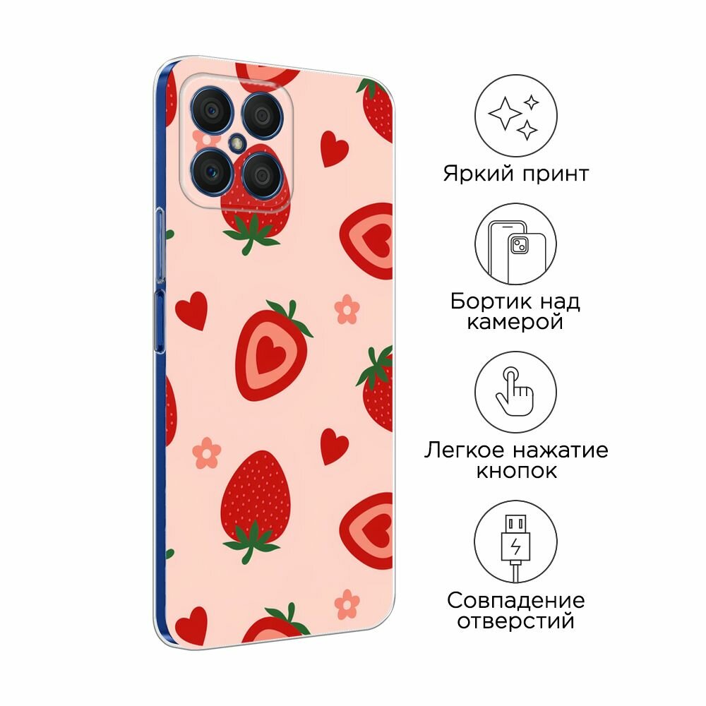 Чехол на Honor X8 / Хуавей X8 с принтом "Heart strawberries 1 - 14 февраля" — фото 1