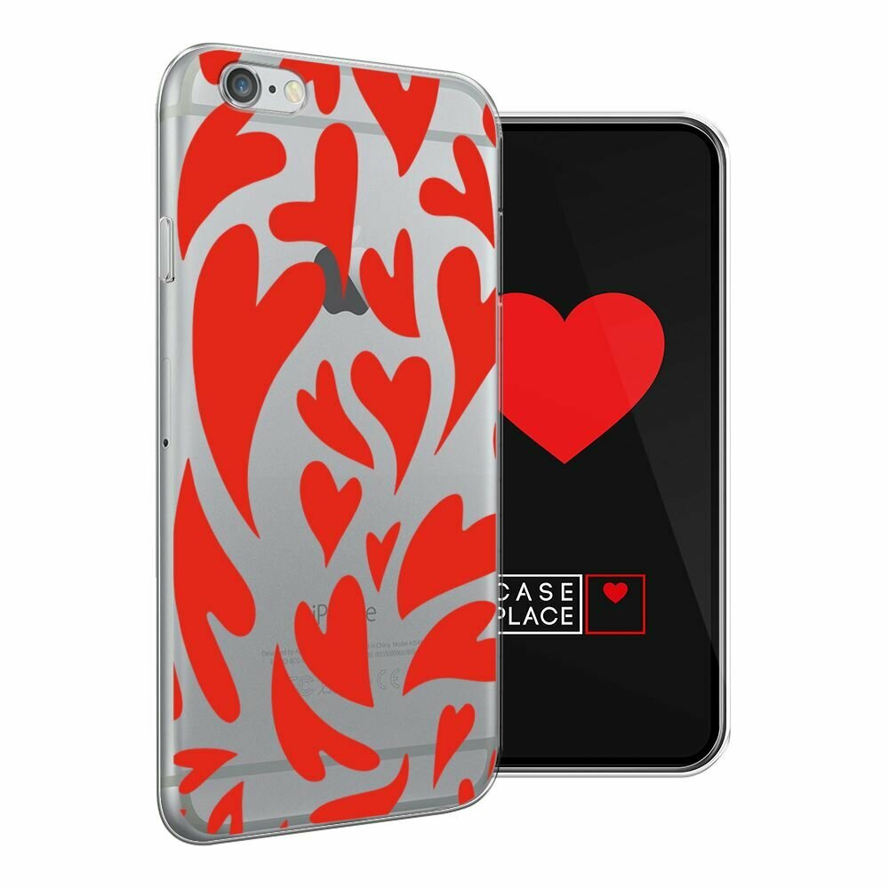 Чехол на Apple iPhone 6 / Айфон 6 с принтом "Crazy hearts 2 - 14 февраля", прозрачный — фото 1