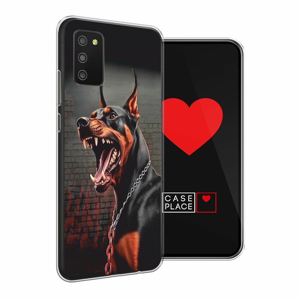 Чехол на Samsung Galaxy A02s / Самсунг Галакси A02s с принтом "Доберман с цепью" — фото 1