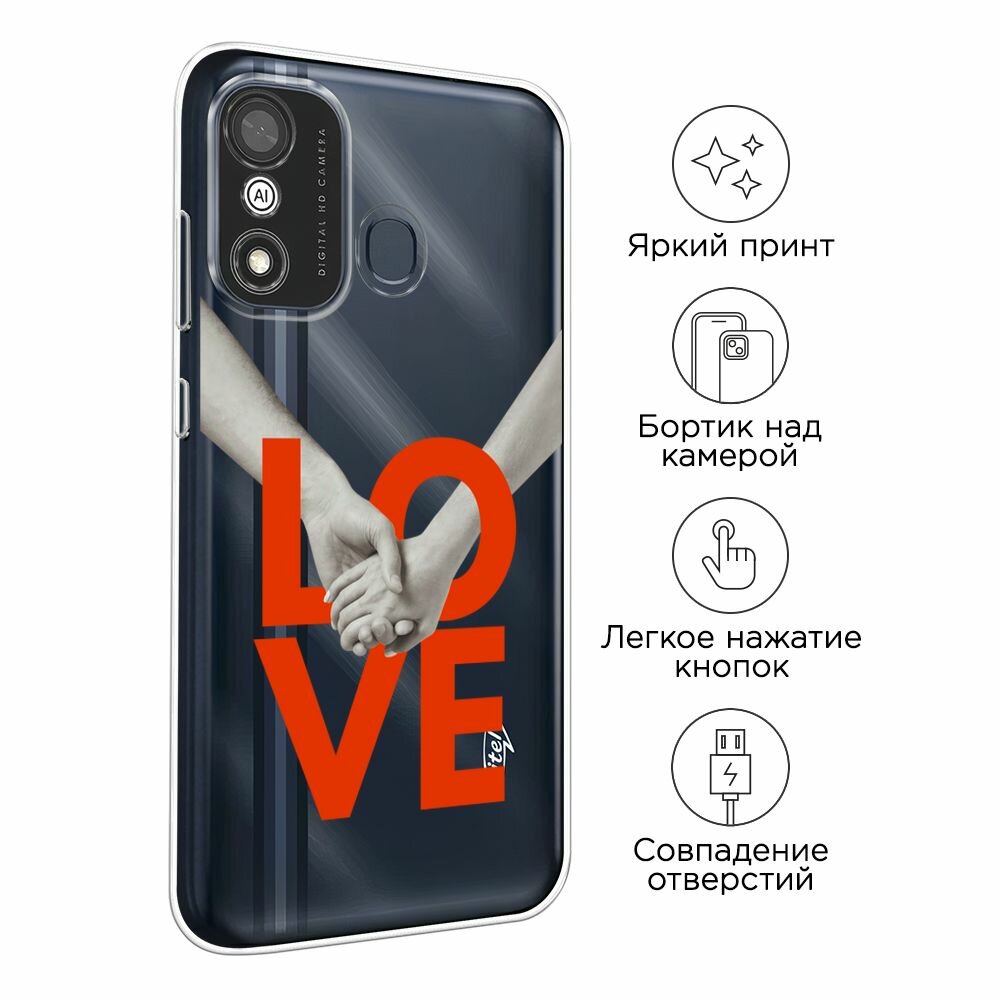 Чехол на Itel A27 / Ител А27 с принтом "Love holding hands - 14 февраля", прозрачный — фото 1