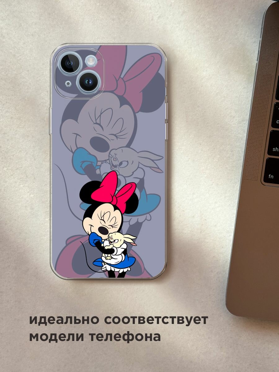 Чехол на Apple iPhone 14 / Айфон 14 с принтом "Минни с кроликом" — фото 1