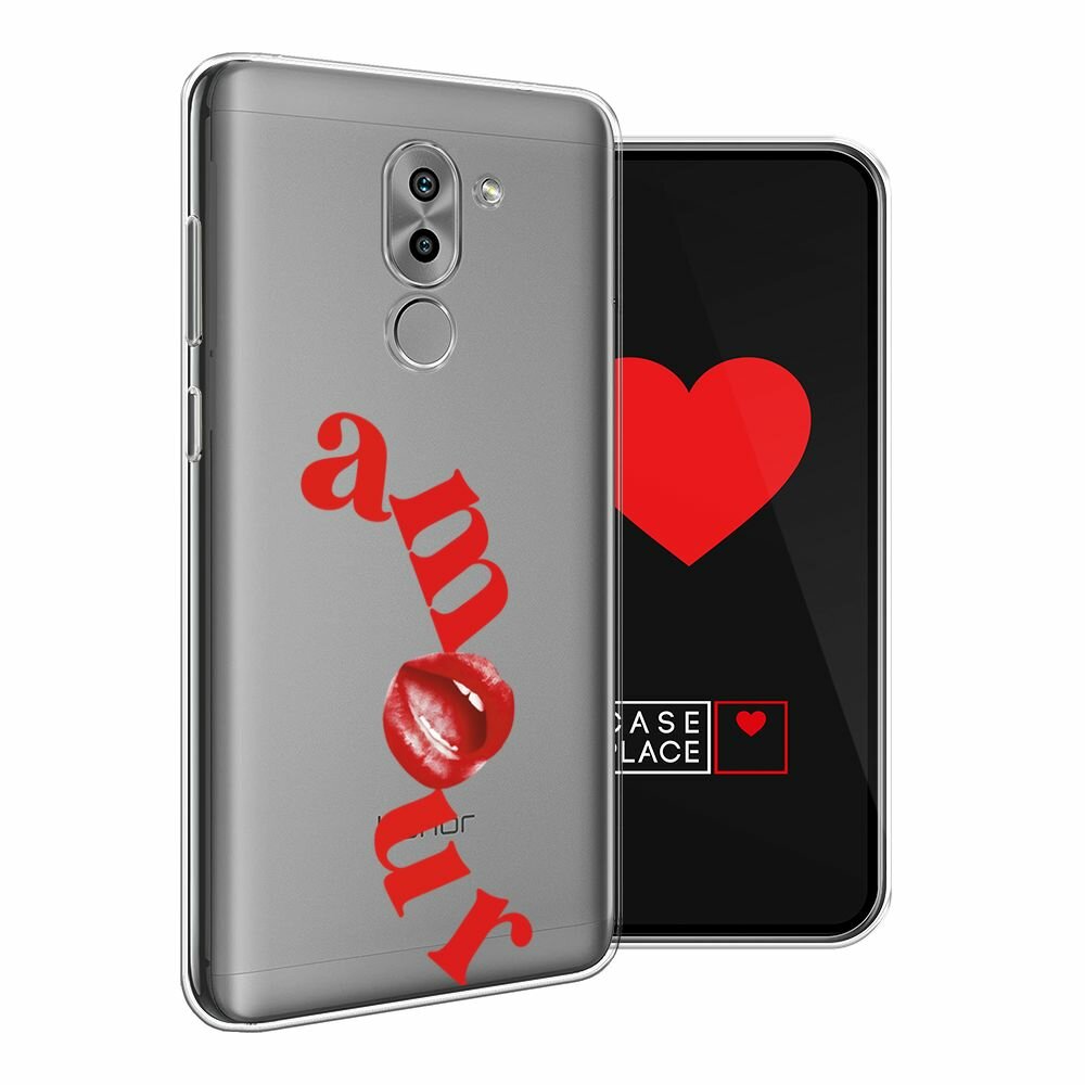 Чехол на Honor 6X / Хонор 6Х с принтом "Amour lips - 14 февраля", прозрачный — фото 1