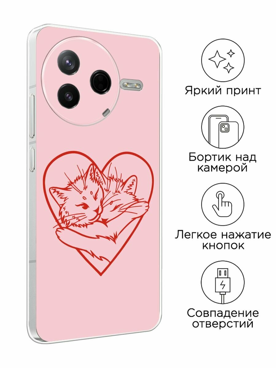 Чехол на Poco F7 Pro / Поко F7 Про с принтом "Влюблённые котики рисунок 1 - 14 февраля" — фото 1