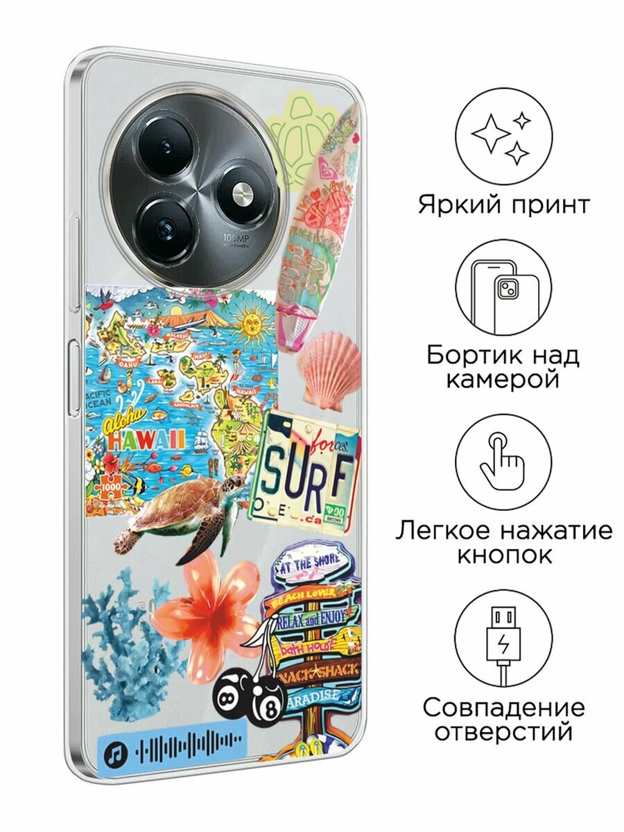Чехол на Itel S24 / Ител S24 с принтом "Summer collage", прозрачный — фото 1