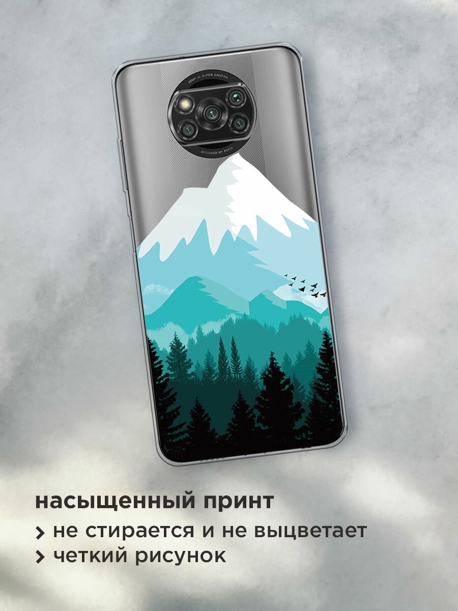 Чехол на Xiaomi Poco X3/X3 Pro / Поко X3/X3 Pro с принтом "Синяя снежная гора", прозрачный — фото 1