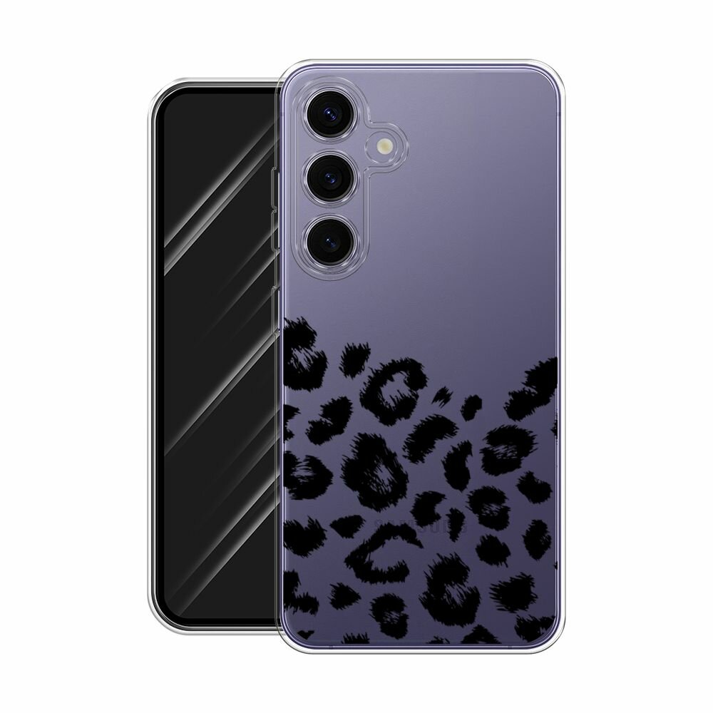 Чехол на Samsung Galaxy S24 Plus / Самсунг S24 Plus с принтом "Окрас леопарда фон черный", прозрачный — фото 1