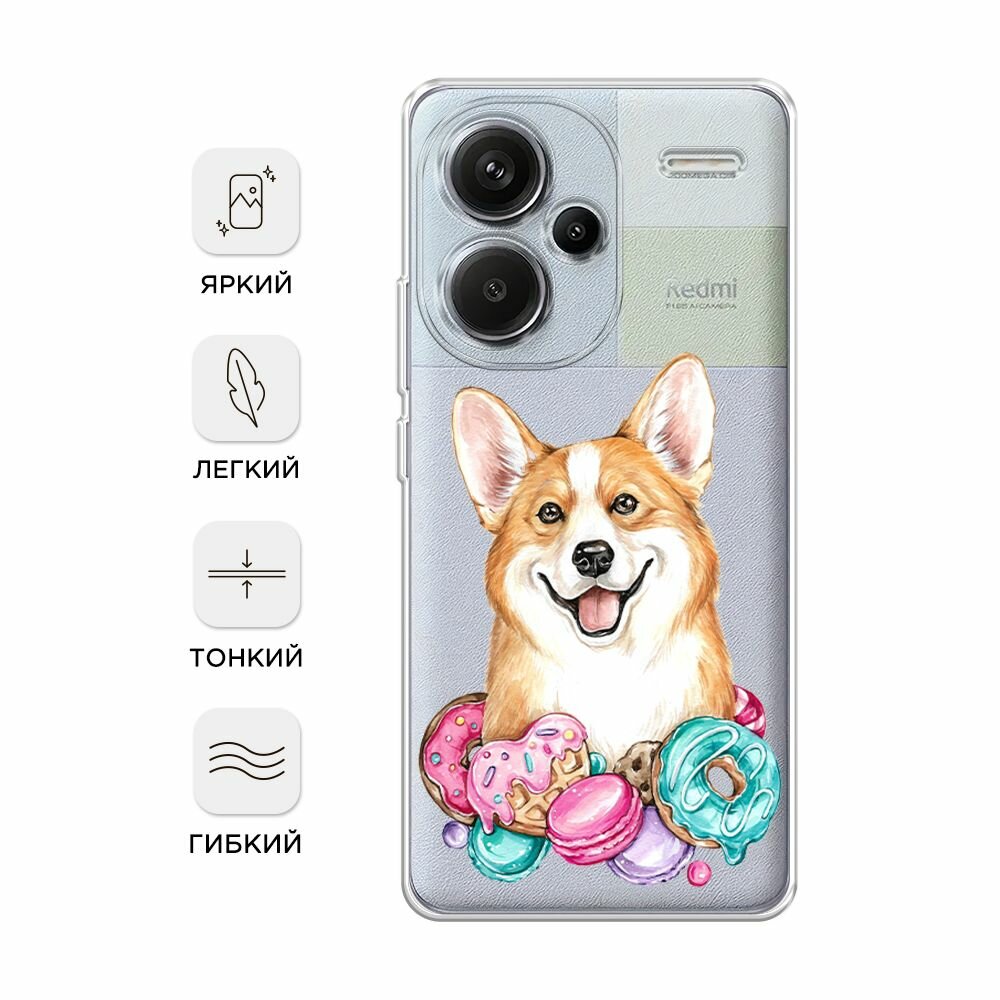 Чехол на Xiaomi Redmi Note 13 Pro+ / Сяоми Редми Нот 13 Про + с принтом "Корги и сладости", прозрачный — фото 1