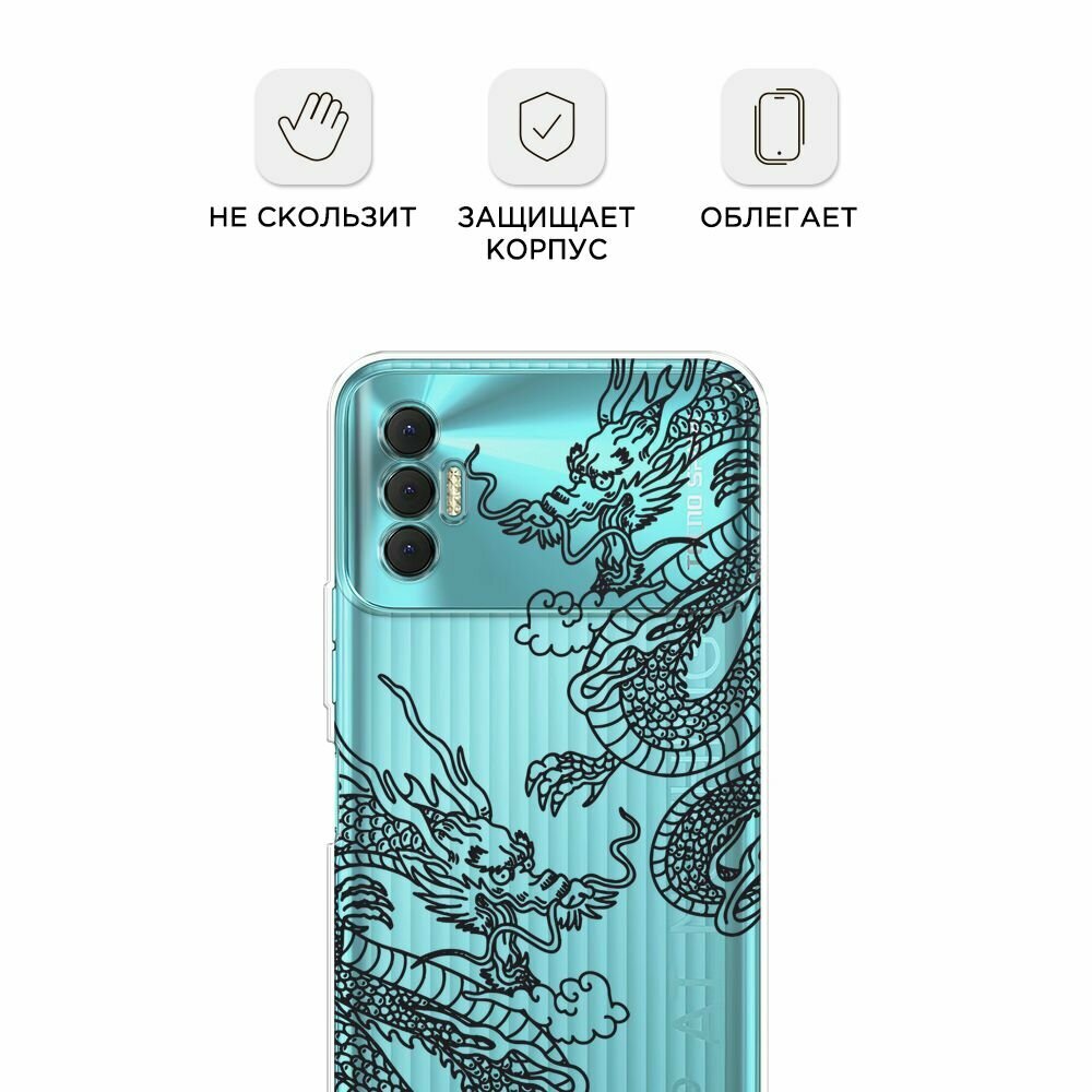 Чехол на Tecno Spark 8P / Техно Спарк 8P с принтом "Два китайских дракона", прозрачный — фото 1