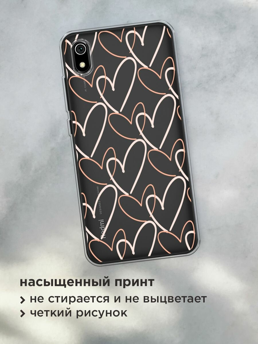 Чехол на Xiaomi Redmi 7A / Сяоми Редми 7А с принтом "Узор из сердечек", прозрачный — фото 1