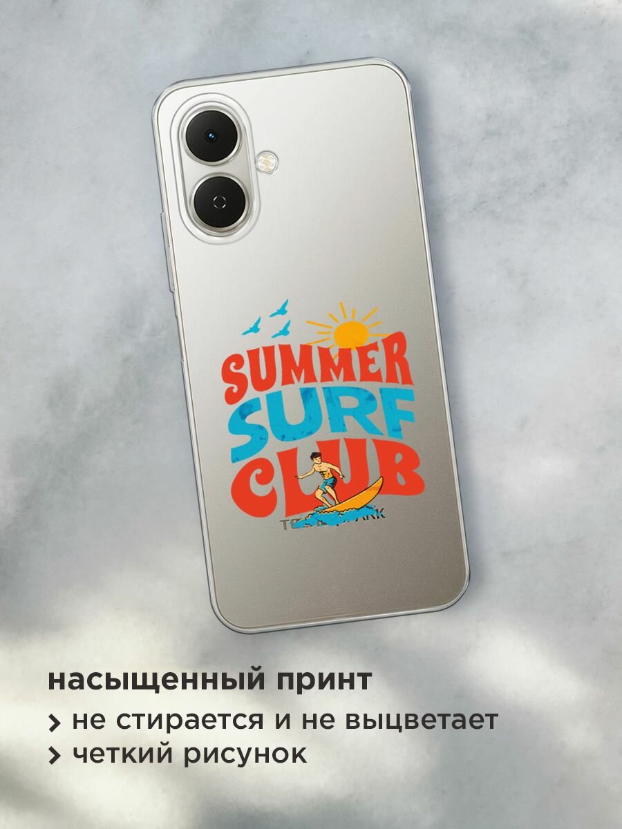 Чехол на Tecno Spark Go 2 / Текно Спарк Го 2 с принтом "Summer surf club", прозрачный — фото 1
