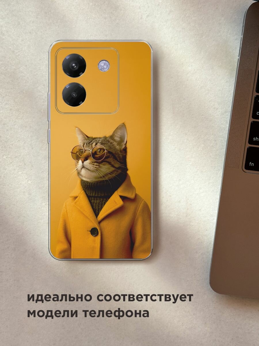 Чехол на Poco M7 Pro / Поко М7 Про с принтом "Деловой кот в пальто" — фото 1