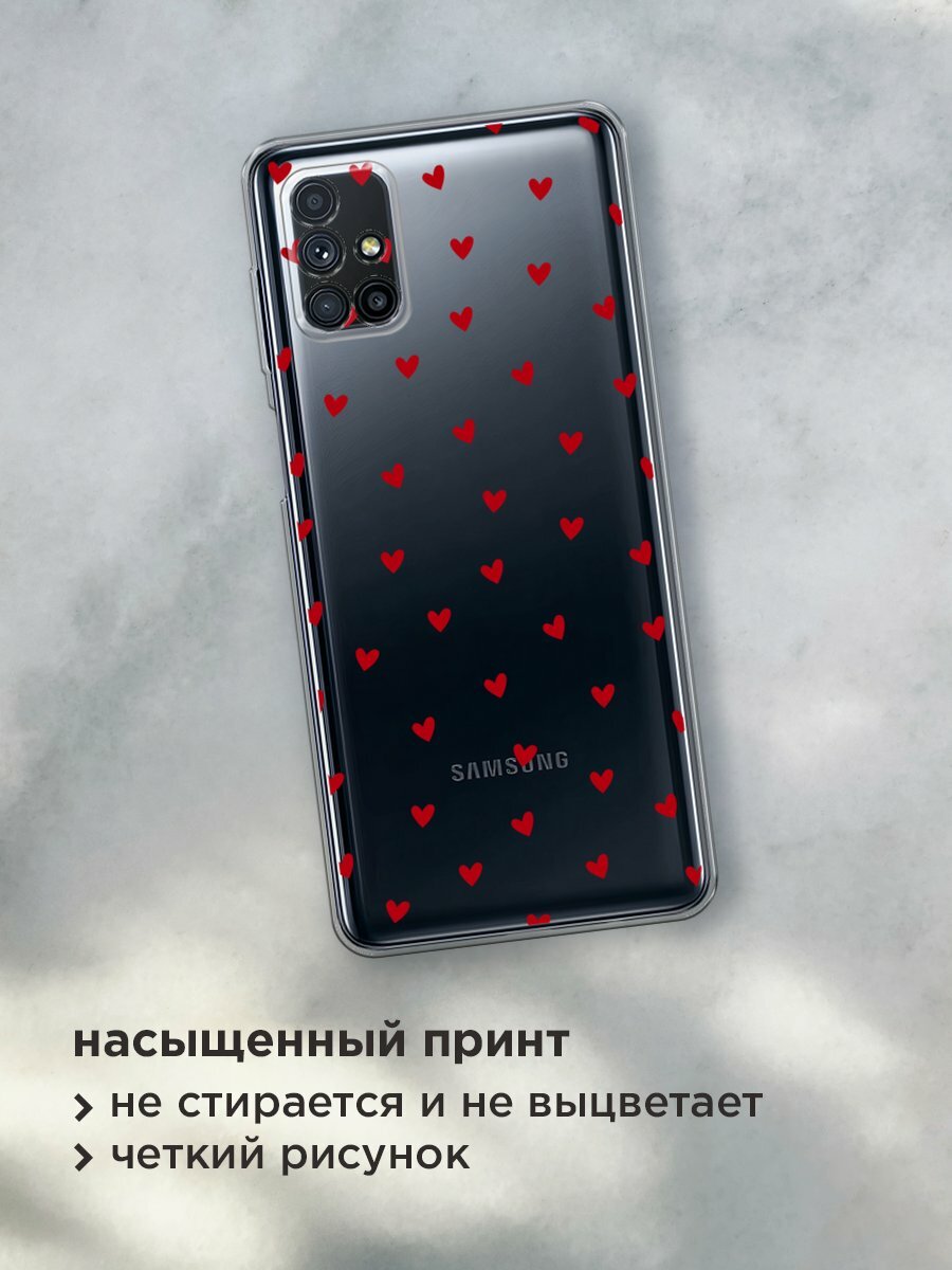 Чехол на Samsung Galaxy M31s / Самсунг Галакси M31s с принтом "Red hearts", прозрачный — фото 1