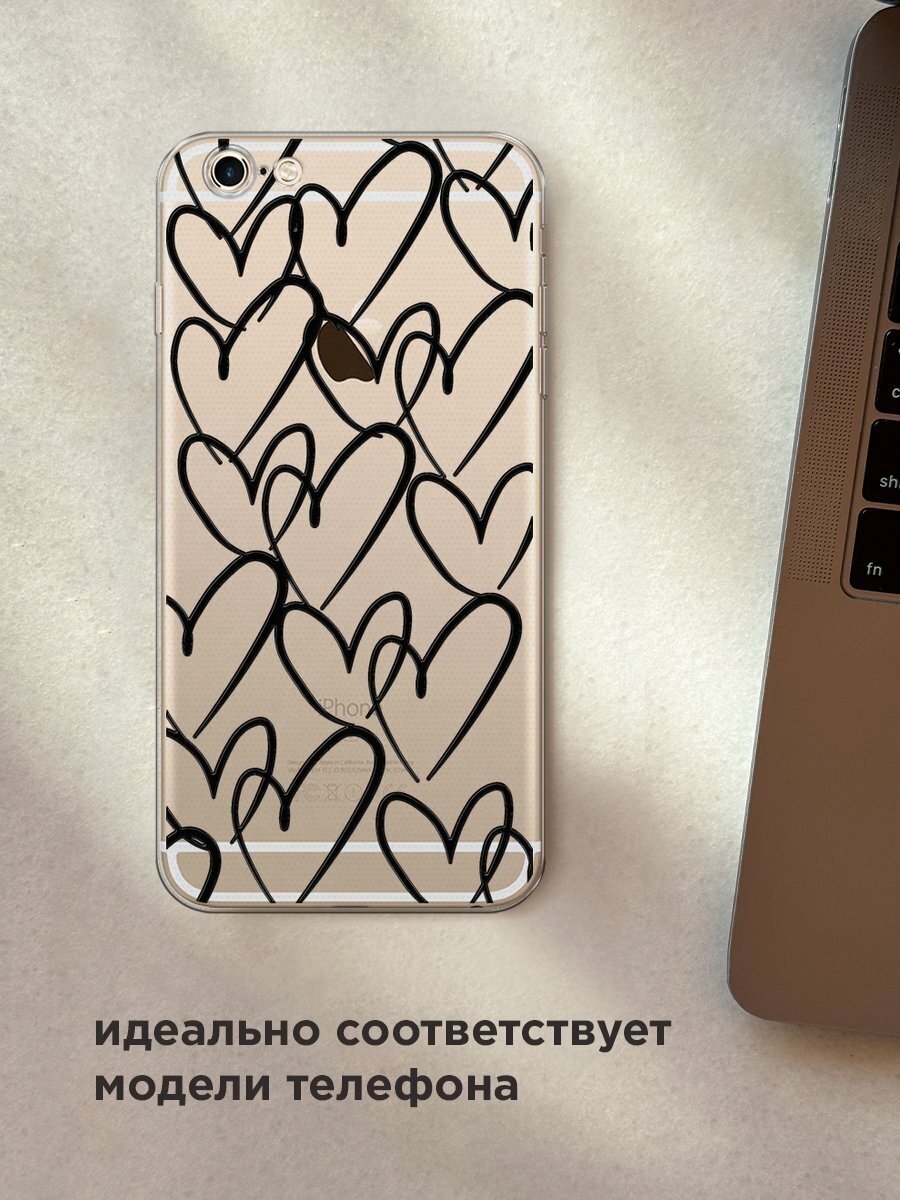 Чехол на Apple iPhone 6 Plus/6S Plus / Айфон 6 Плюс/Айфон 6С Плюс с принтом "Hearts doodle black 1" — фото 1