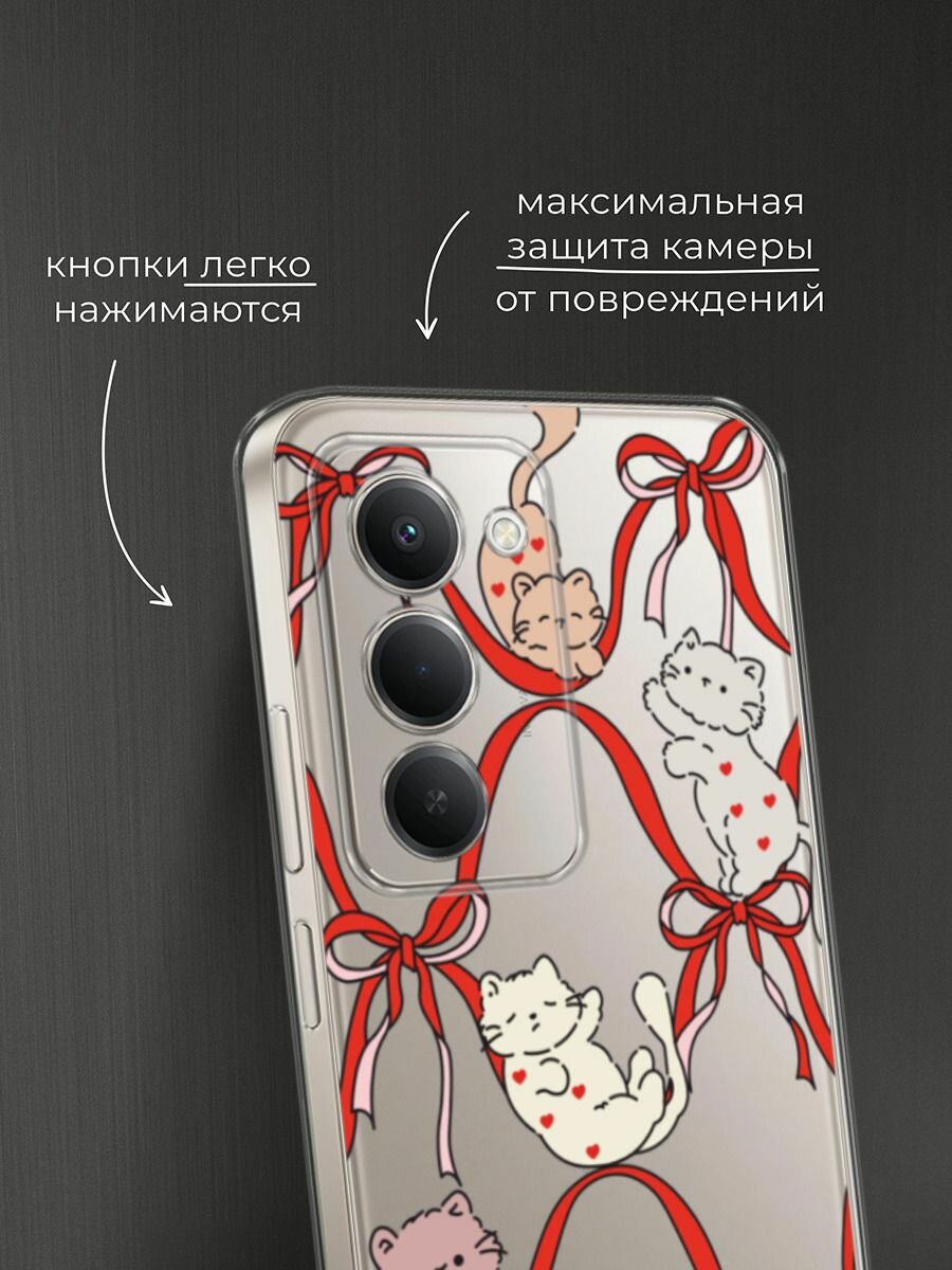 Чехол на Xiaomi Redmi 15 / Сяоми Редми 15 с принтом "Котики в ленточках 2", прозрачный — фото 1