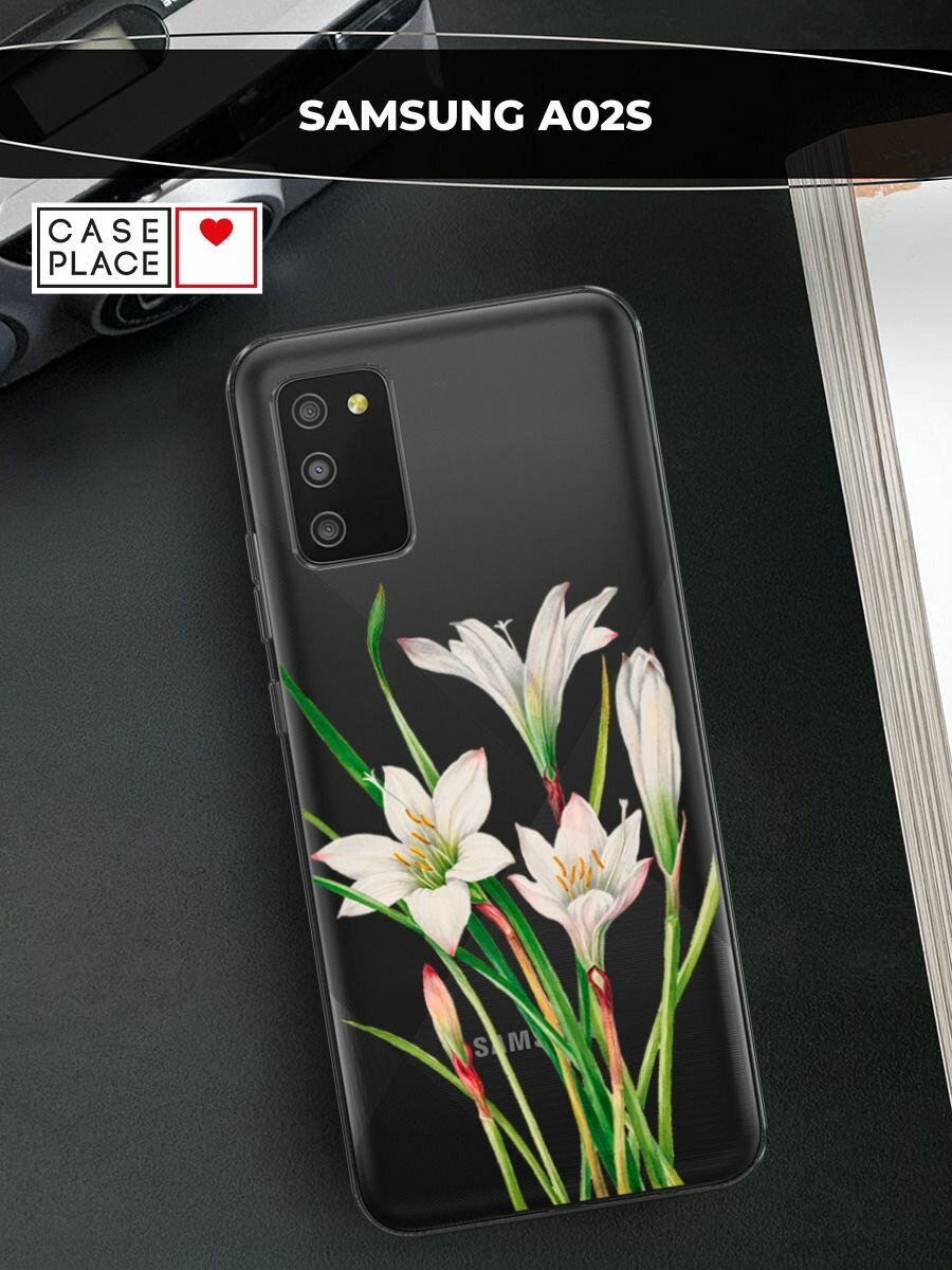 Чехол на Samsung Galaxy A02s / Самсунг Галакси A02s с принтом "White lily", прозрачный