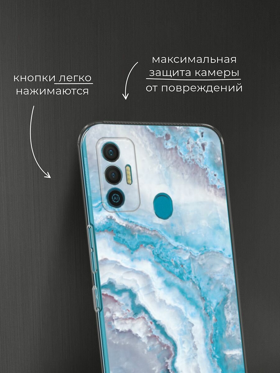 Чехол на Tecno Spark 7 / Техно Спарк 7 с принтом "Нежно-голубой мрамор" — фото 1