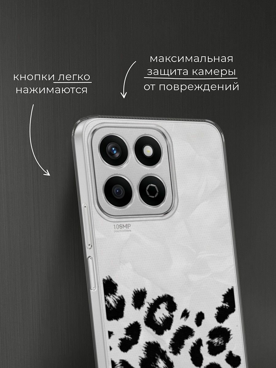 Чехол на Honor X7c / Хонор X7c с принтом "Окрас леопарда фон черный", прозрачный — фото 1