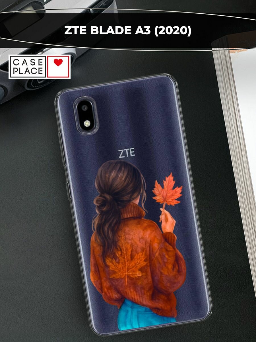 Чехол на ZTE Blade A3 (2020) / ЗТЕ Блейд А3 (2020) с принтом "Девушка с опавшим листом", прозрачный