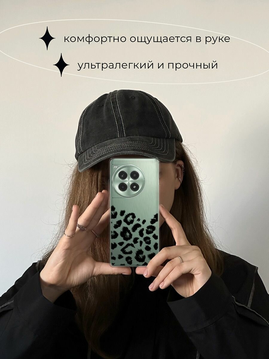 Чехол на OnePlus Ace 3 Pro / Ван Плас Эйс 3 Про с принтом "Окрас леопарда фон черный", прозрачный — фото 1