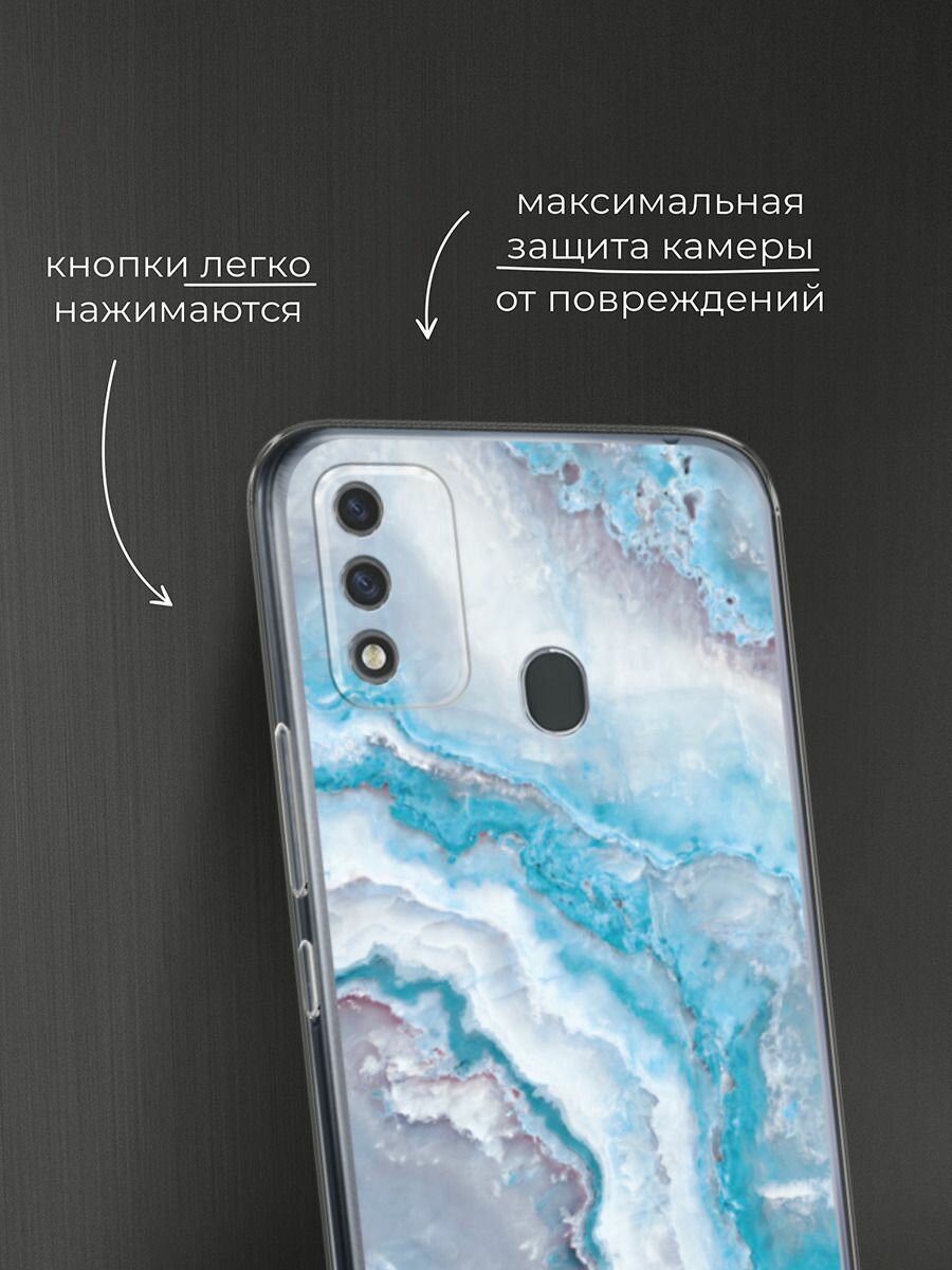 Чехол на Itel A48 / Ител А48 с принтом "Нежно-голубой мрамор" — фото 1