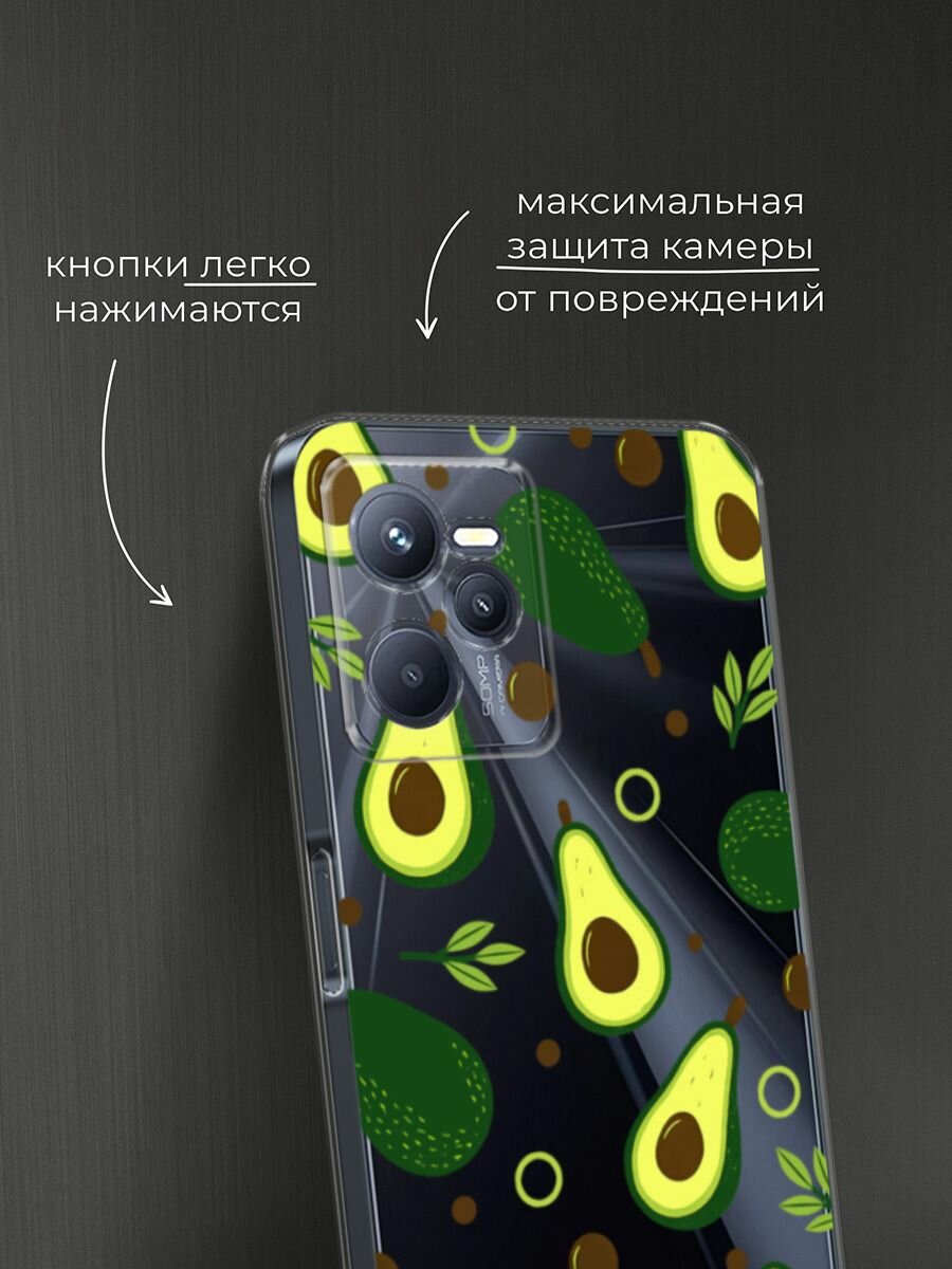 Чехол на Realme C35 / Реалми C35 с принтом "Авокадо паттерн", прозрачный — фото 1
