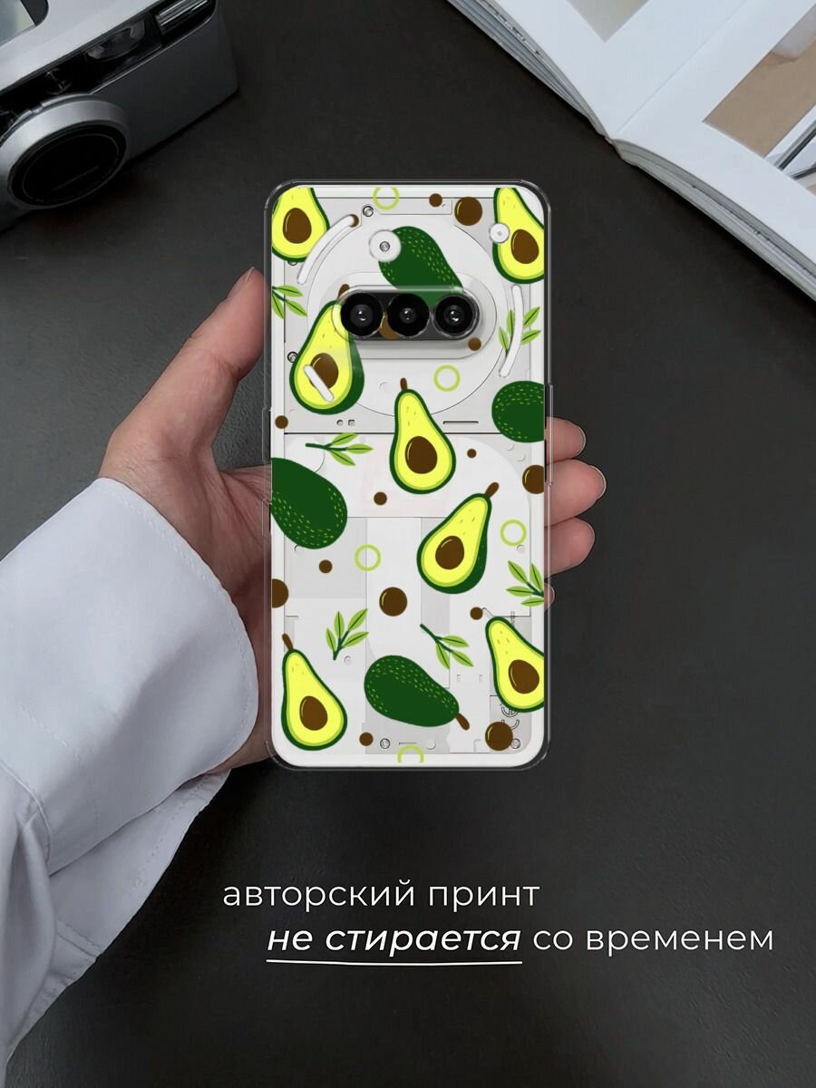 Чехол на Nothing Phone 3a / Нотинг Фон 3а с принтом "Авокадо паттерн", прозрачный — фото 1
