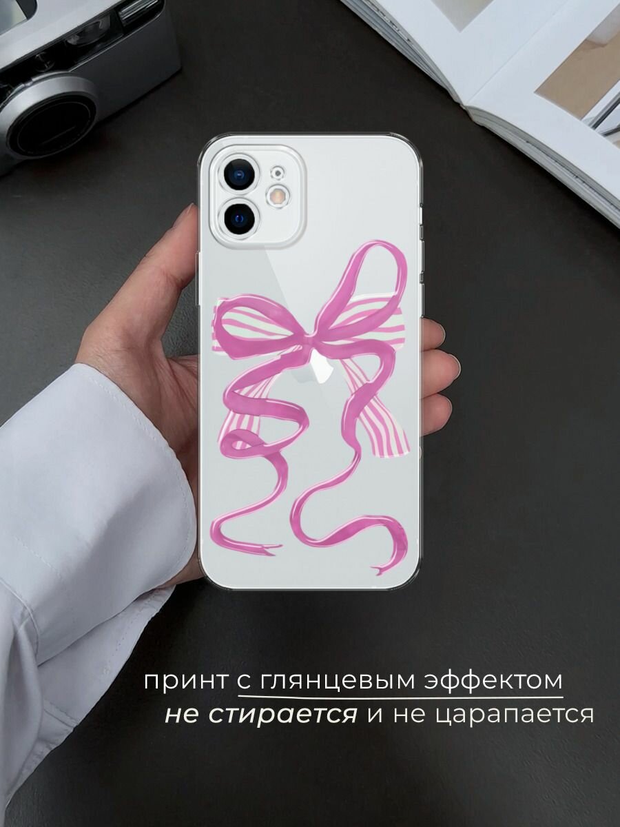 Чехол на Apple iPhone 12 mini / Айфон 12 Мини с принтом "Полосатый розовый бант 2" — фото 1