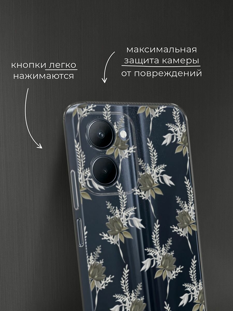 Чехол на Realme C33 / Реалми С33 с принтом "Паттерн цветы сепия" — фото 1