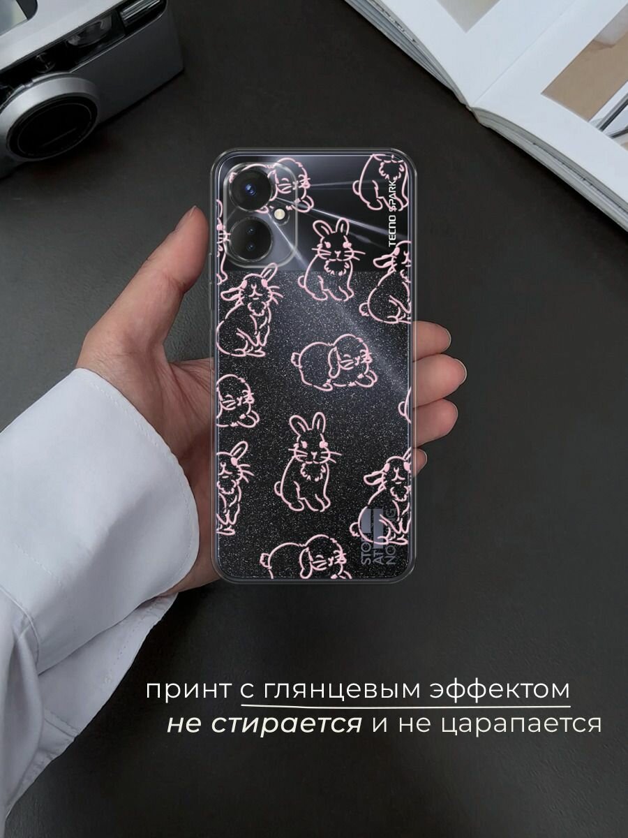 Чехол на Tecno Spark 9 Pro / Техно Спарк 9 Про с принтом "Розовый ситует кролика 2" — фото 1