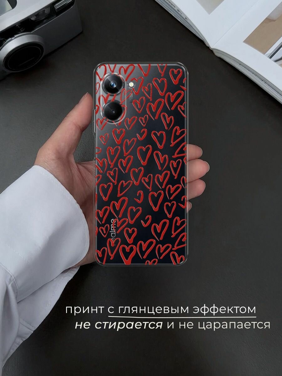 Чехол на Realme 10 Pro / Реалми 10 Про с принтом "Легкие бордовые сердечки" — фото 1