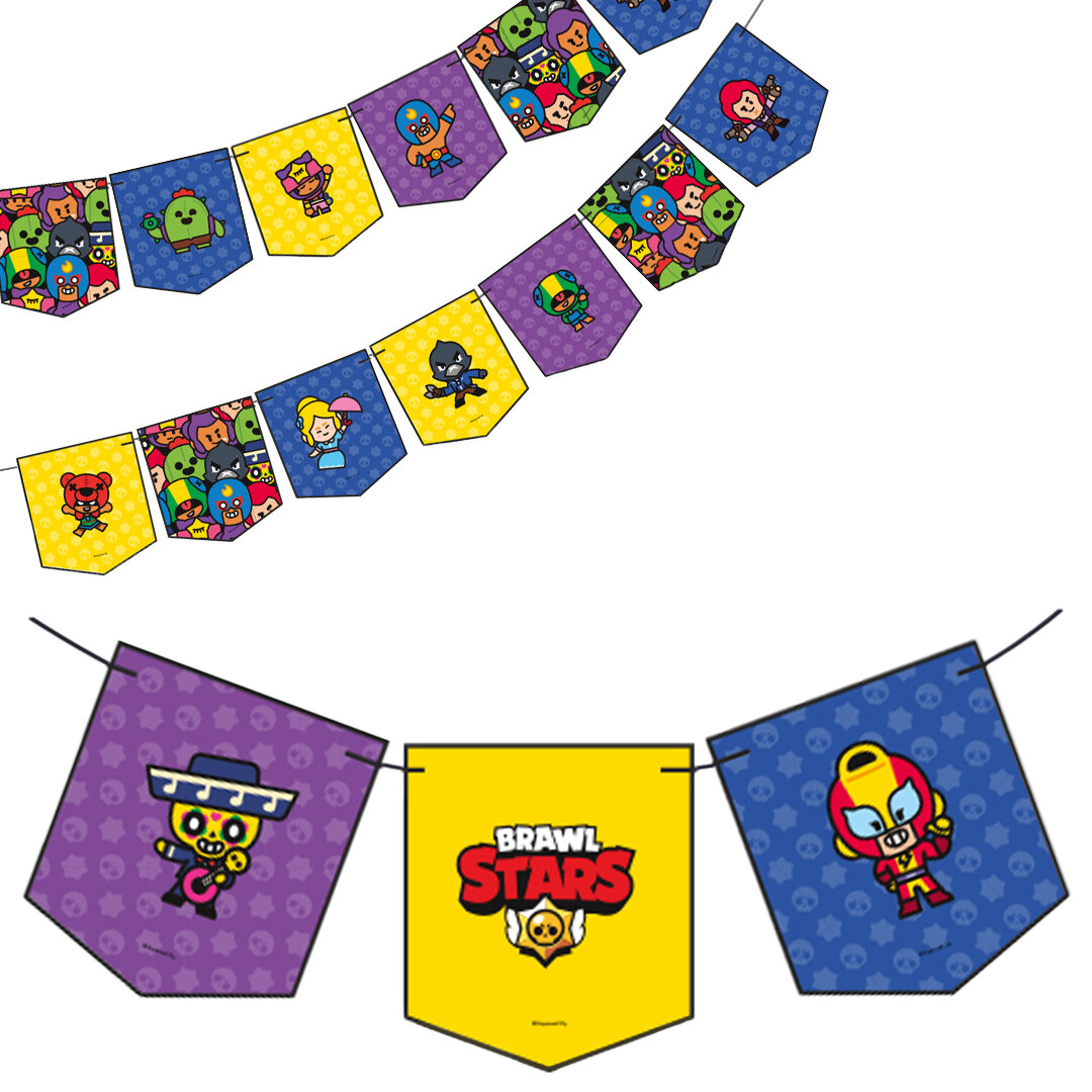 Гирлянда бумажная Дон Баллон Флажки Бравл Старс, Ассорти, 300 см