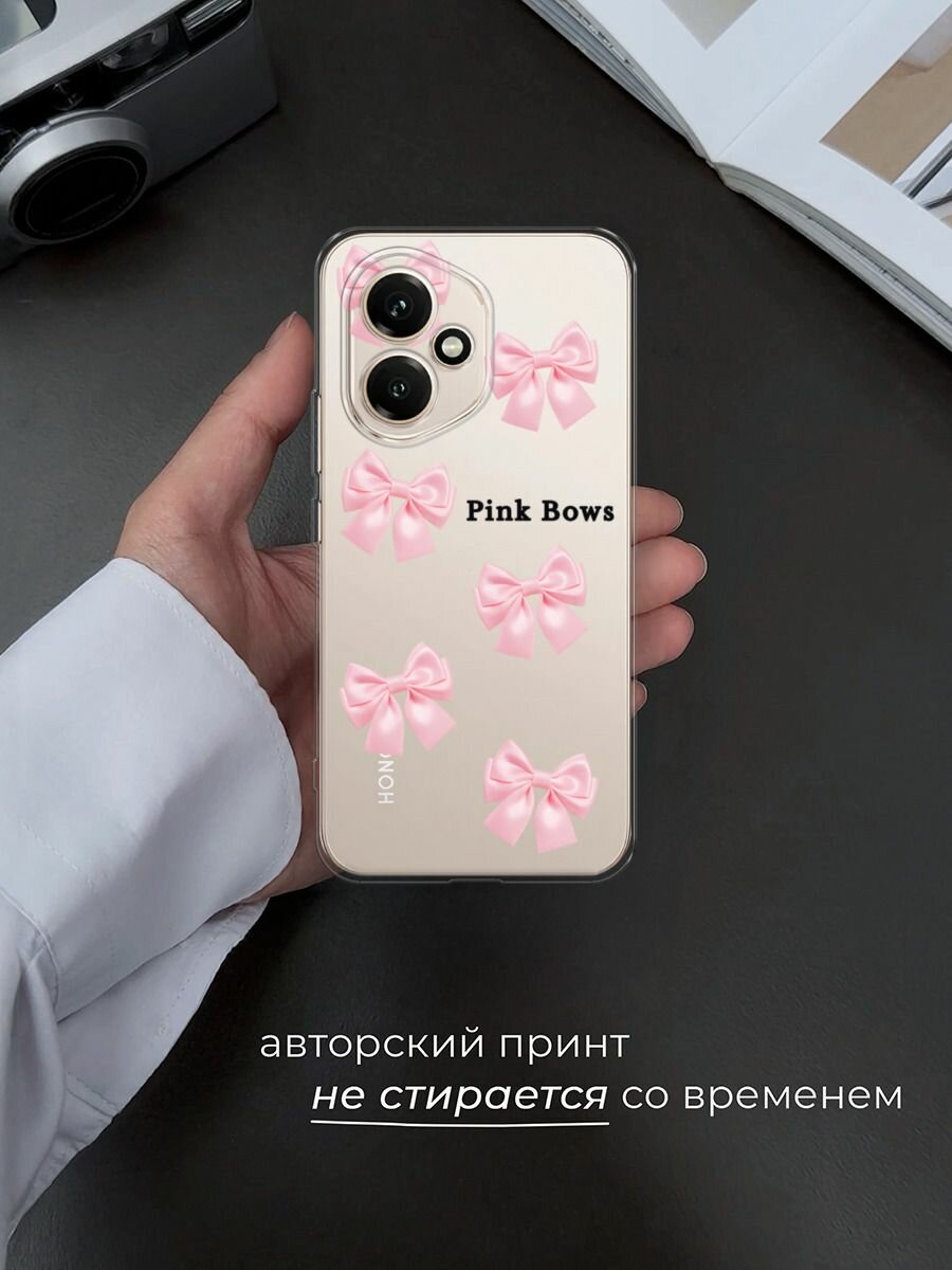 Чехол на Honor 400 / Хонор 400 с принтом "Pink Bows", прозрачный — фото 1