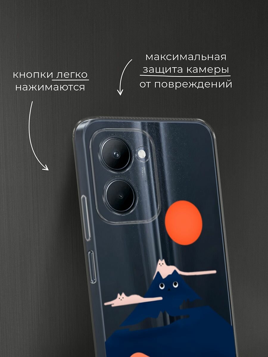 Чехол на Realme C33 / Реалми С33 с принтом "Кот-гора", прозрачный — фото 1