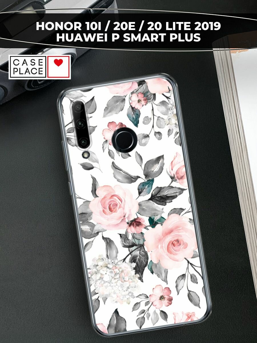 Чехол на Honor 10i/20 Lite 2019/20e/Huawei P Smart Plus 2019 / Хонор 10i с принтом "Розы на белом"