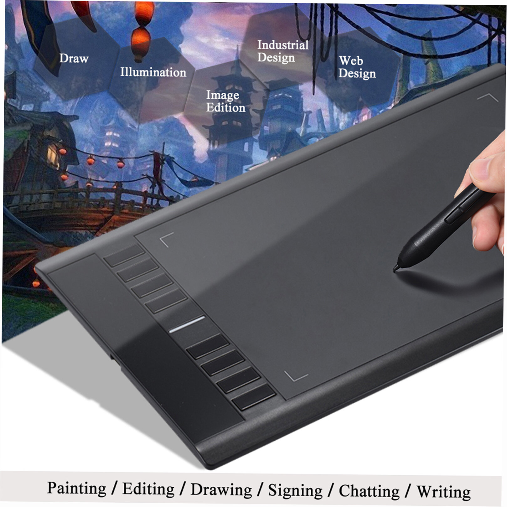 Графический планшет Ugee M708 с активной областью 10" * 6", 8192 уровня давления, обновлённый безбатарейный стилус, для Windows и Mac OS