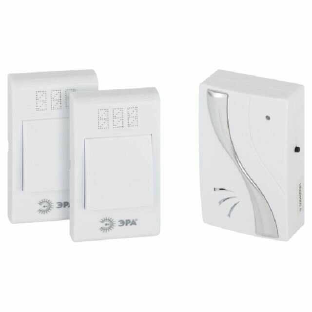 ЭРА беспроводной дверной звонок 2 кнопки до 100 м IP20 белый, 32 мелодии для квартиры