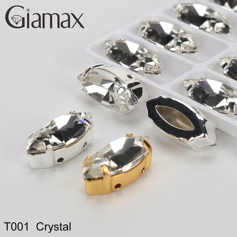GIAMAX Стразы "Конский Глаз" серебряные, 21шт 7x15мм, T001 Crystal