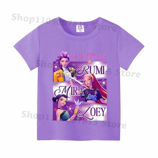 Футболки Kpop «Охотники на демонов» для мальчиков и девочек с милым аниме-мультфильмом, с короткими рукавами, детская летняя модная футболка, детская одежда, Размер:100