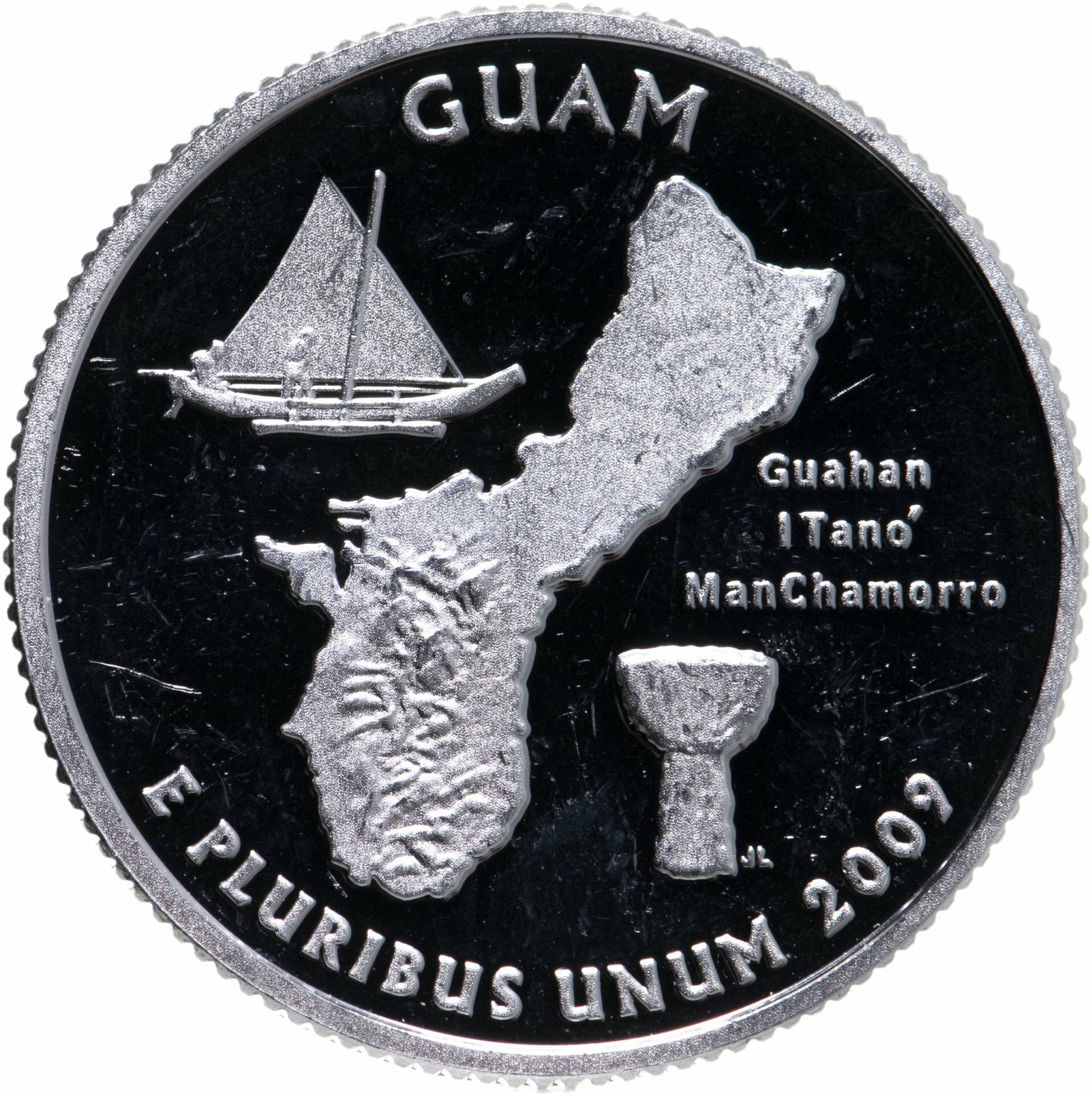 США 25 центов квотер, 1/4 доллара, quarter dollar 2009 S Proof Гуам Guam, знак монетного двора "S" - Сан-Франциско, Мельхиор медь-никель