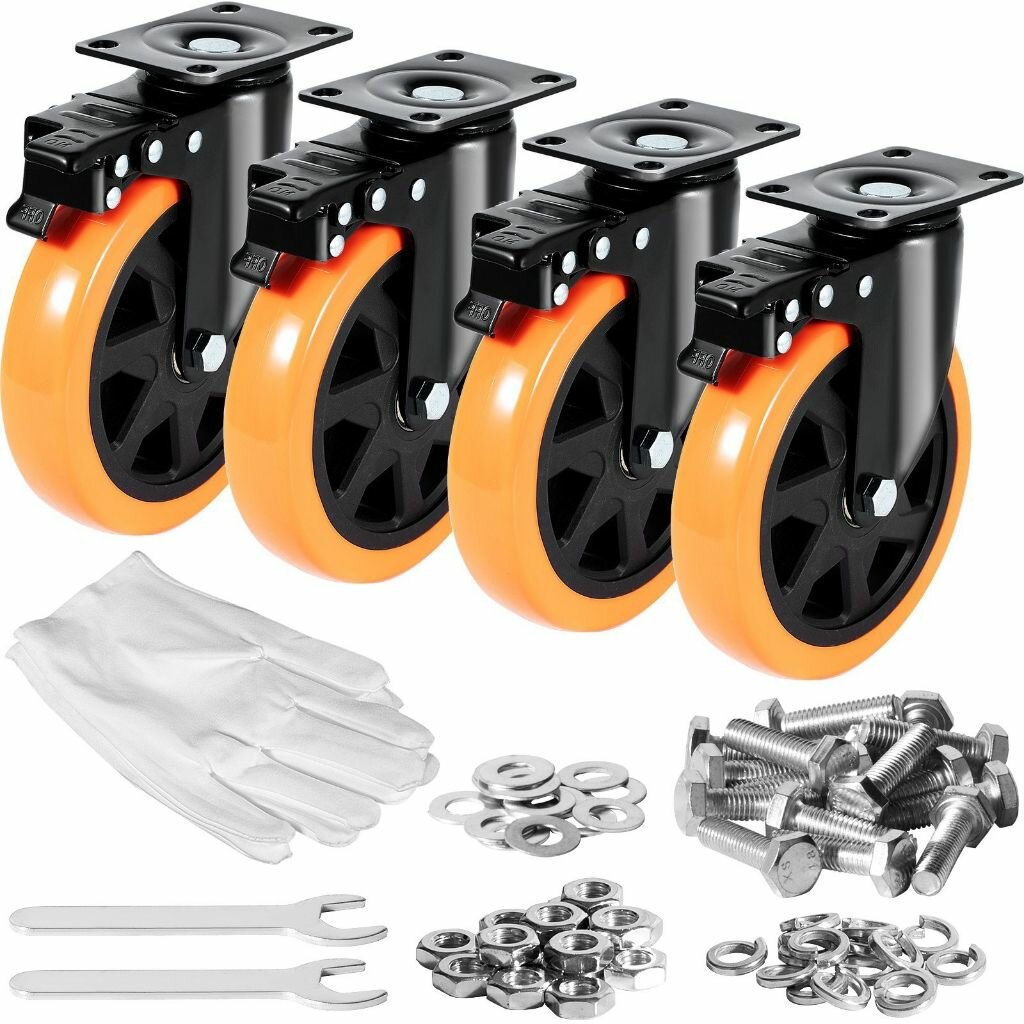 4 шт. бесшумные износостойкие поворотные ролики из ПВХ с тормозами, блокировочным тормозом, подходящие для мебели