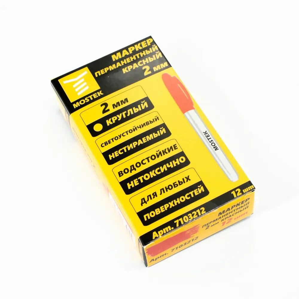 Маркер перманентный МOSTEK 2 мм Красный , круглый, пулевидный (10шт)