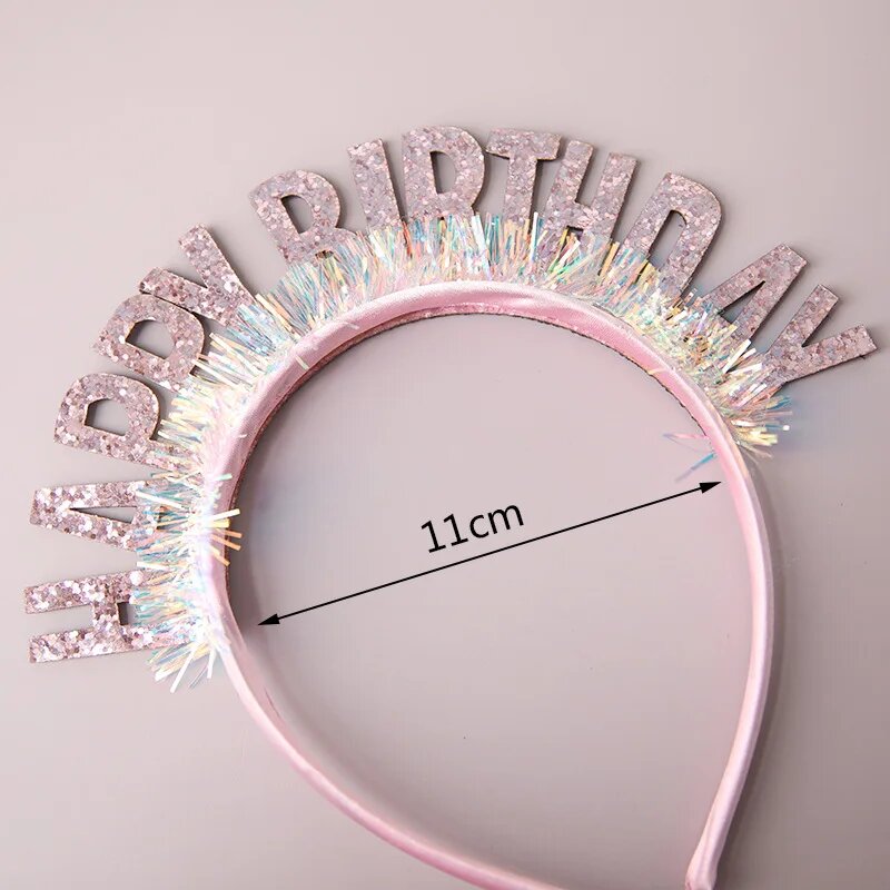 Розовая повязка на голову "Happy Birthday" с блестками
