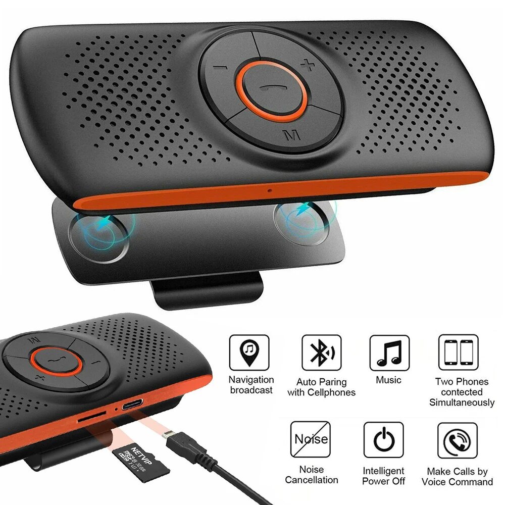Автомобильный комплект, громкая связь, многоточечный солнцезащитный козырек, динамик для телефонов, смартфонов, автомобильное зарядное устройство, громкая связь, Bluetooth-совместимый Оранжевый