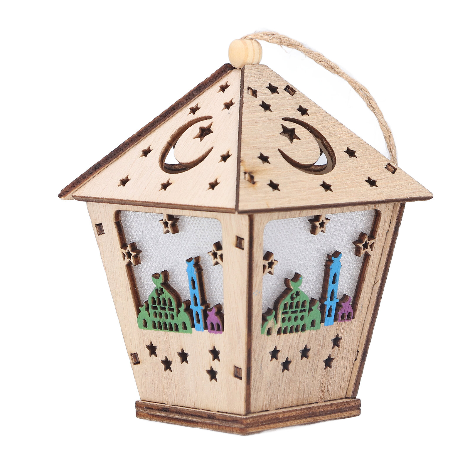 Ramadan Lamp Three Dimensional House Shape Unique Design Hanging Light Wooden Decorative Crafts Ornaments