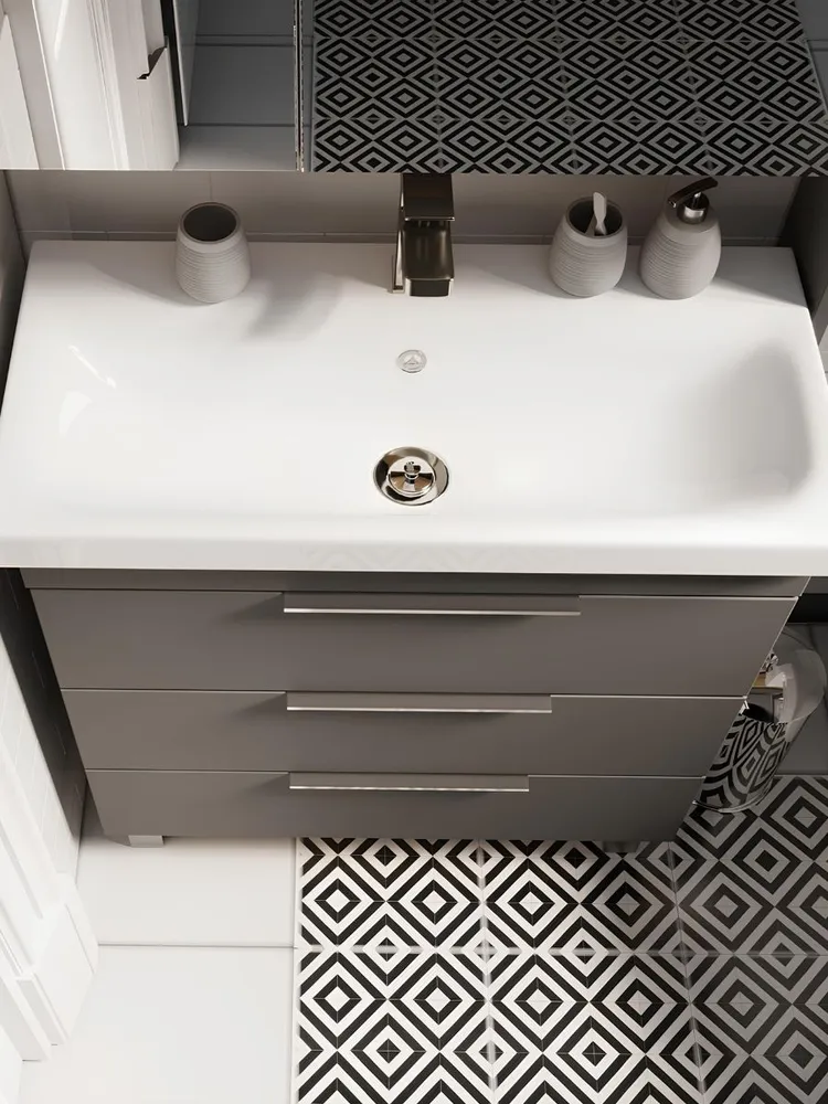 Напольная тумба 60х38 см с раковиной в ванную GAULA, 3 ящика, цвет Графит, 1Marka Ц0000045635