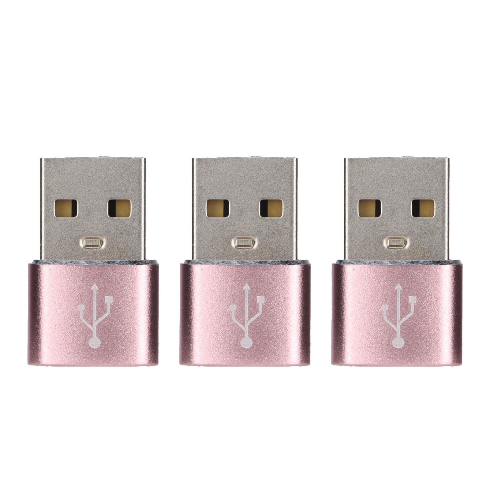 Комплект из 3 металлических переходников USB 2.0 «папа» — Type-C «мама» для ноутбуков и мобильных телефонов (розовый).